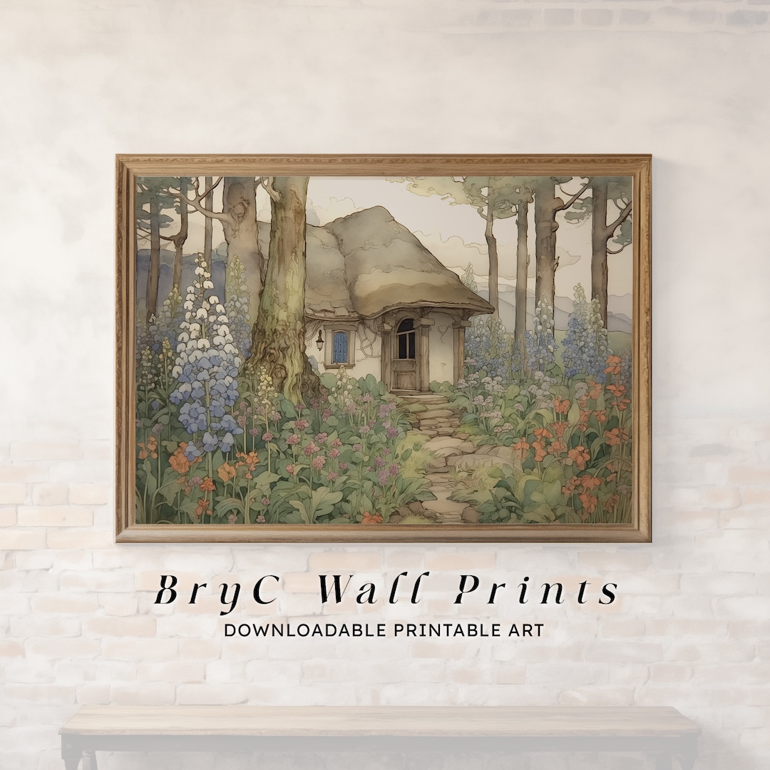 Vintage Cottage Print, Watercolor Print, Rustic Cottage, Printable Wall ...