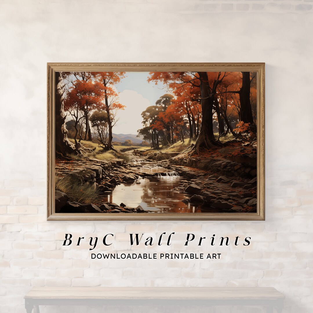 Vintage Forest Print, Autumn Art Print, Printable Wall Art, Fall Rustic ...