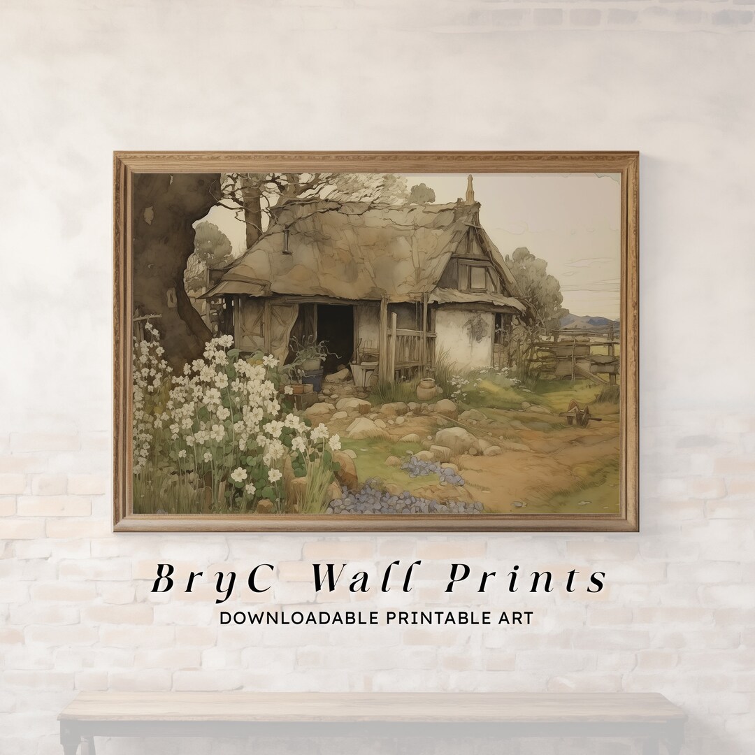Vintage Cottage Print, Watercolor Print, Rustic Cottage, Printable Wall ...