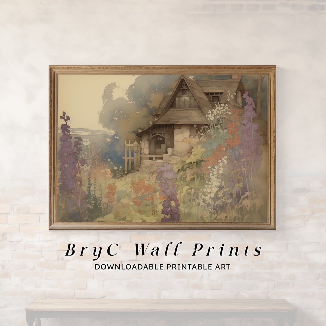 Vintage Cottage Print, Watercolor Print, Rustic Cottage, Printable Wall ...