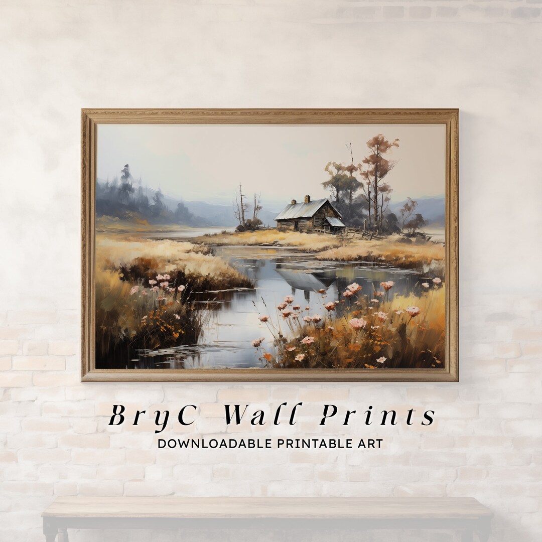 Vintage Cottage Print, Mountain Cabin, Printable Wall Art, Rustic ...
