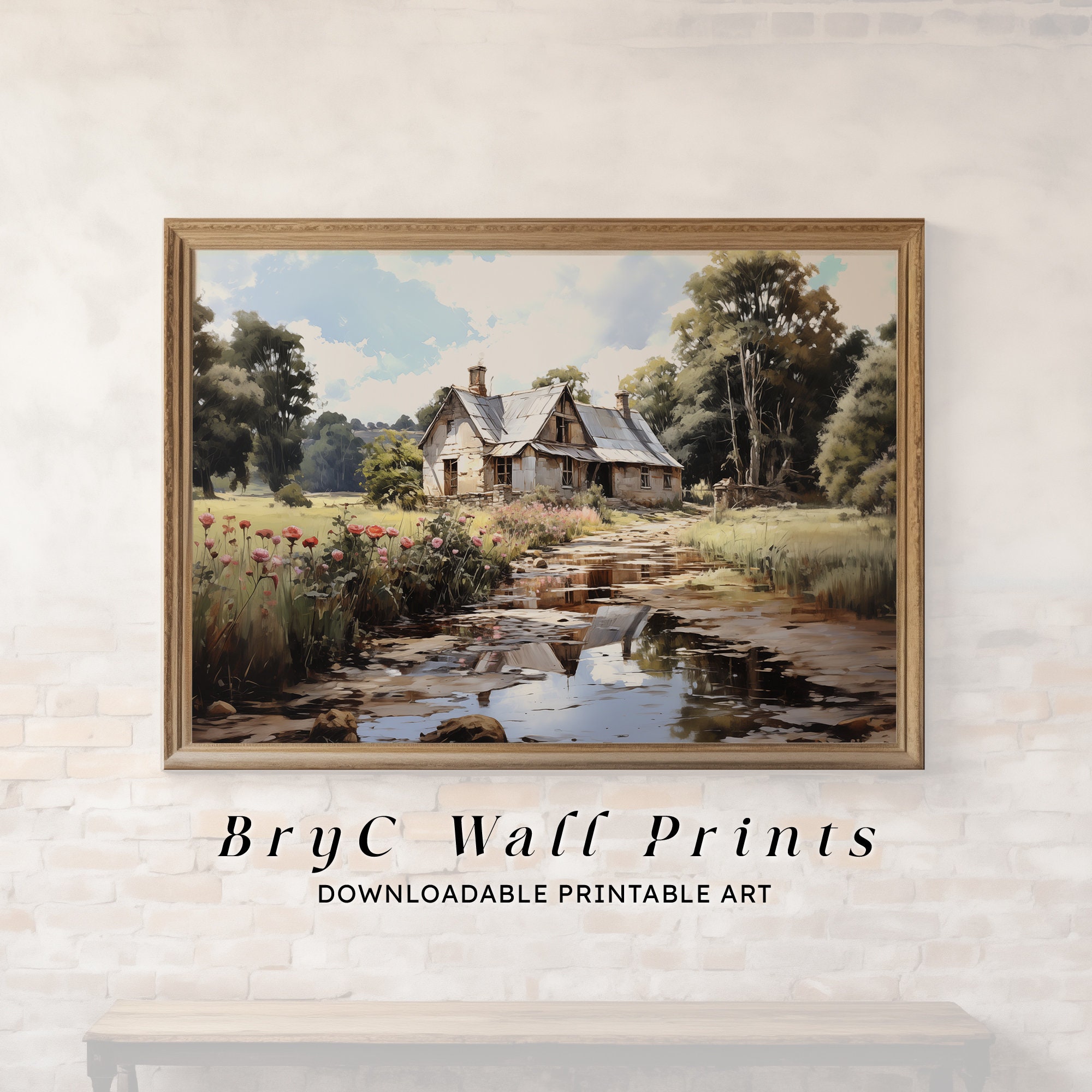 Vintage Cottage Print, Mountain Forest Print, Printable Wall Art ...