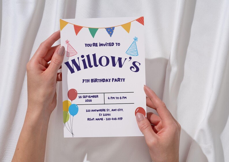 Kids Birthday Party Invitation, Colorful Balloons, Editable Canva ...