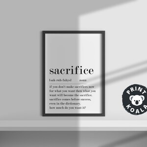 Sacrifice Definition Print, Home Office Printable, Motivational Wall ...