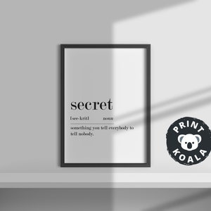 Secret Definition Printable, Vertical Wall Art, Funny Definition ...