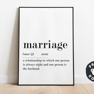 Marriage Definition Print, Bedroom Prints, Marriage Poster, Funny ...