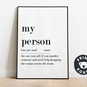 My Person Definition Print, You're My Person, Best Friend Gift, Gift ...