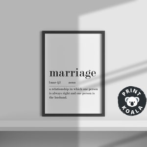 Marriage Definition Print, Bedroom Prints, Marriage Poster, Funny ...