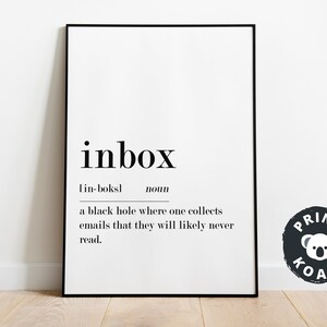 Inbox Definition Print, Funny Home Office Sign, Printable Wall Art ...