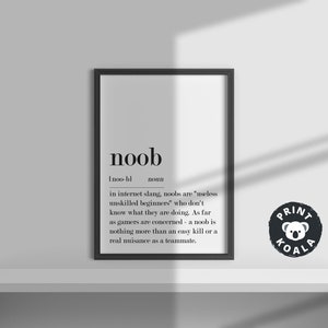 Noob Definition Print, Man Cave Decor, Gaming Print, Gamer Print, Game ...