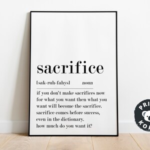 Sacrifice Definition Print, Home Office Printable, Motivational Wall ...
