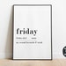 Friday Definition Print, Funny Office Decor, Zoom Background, Office ...