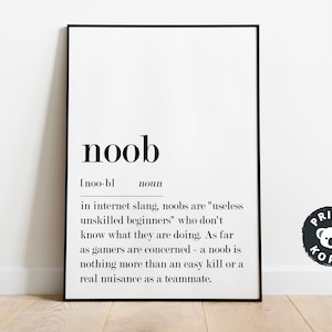 Noob Definition Print, Man Cave Decor, Gaming Print, Gamer Print, Game ...