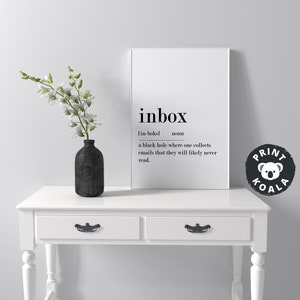 Inbox Definition Print, Funny Home Office Sign, Printable Wall Art ...