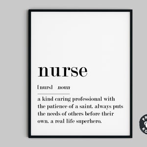 Nurse Definition Printable, Nurse Gift, Nurse Wall Art, Minimal Print ...