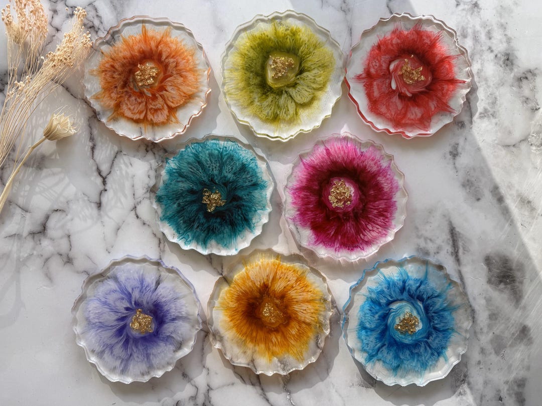 Resin Bloom Coasters; Handmade Resin Coasters; Personalized Coasters - Etsy