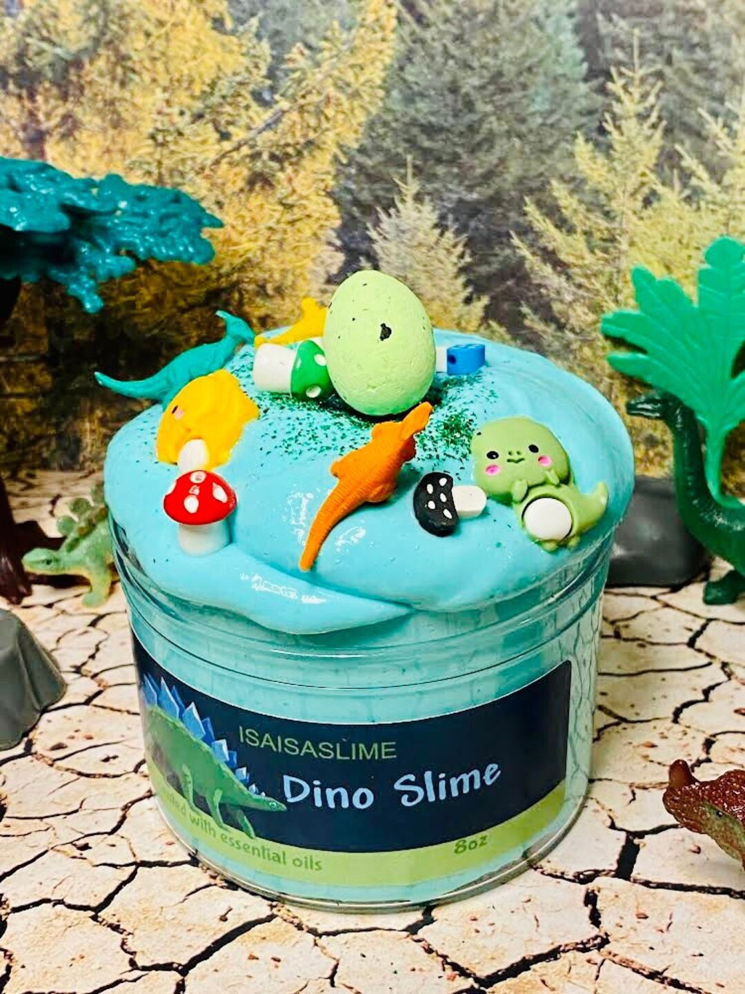 Dino Slime Slime, Dinosaur Slime, Green Slime, Mushroom Charms, - Etsy