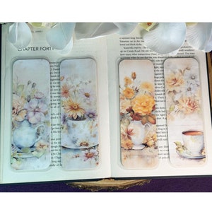 Flowers and Tea Laminated Bookmarks for a Reader Cute Bookmarks Unique ...