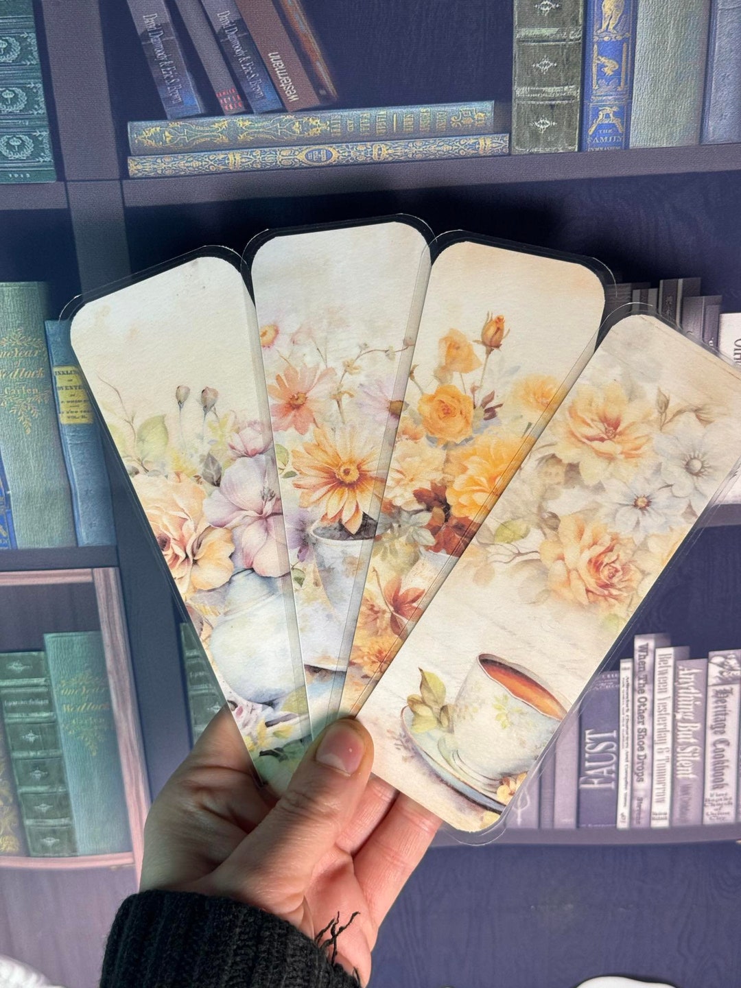 Flowers and Tea Laminated Bookmarks for a Reader Cute Bookmarks Unique ...