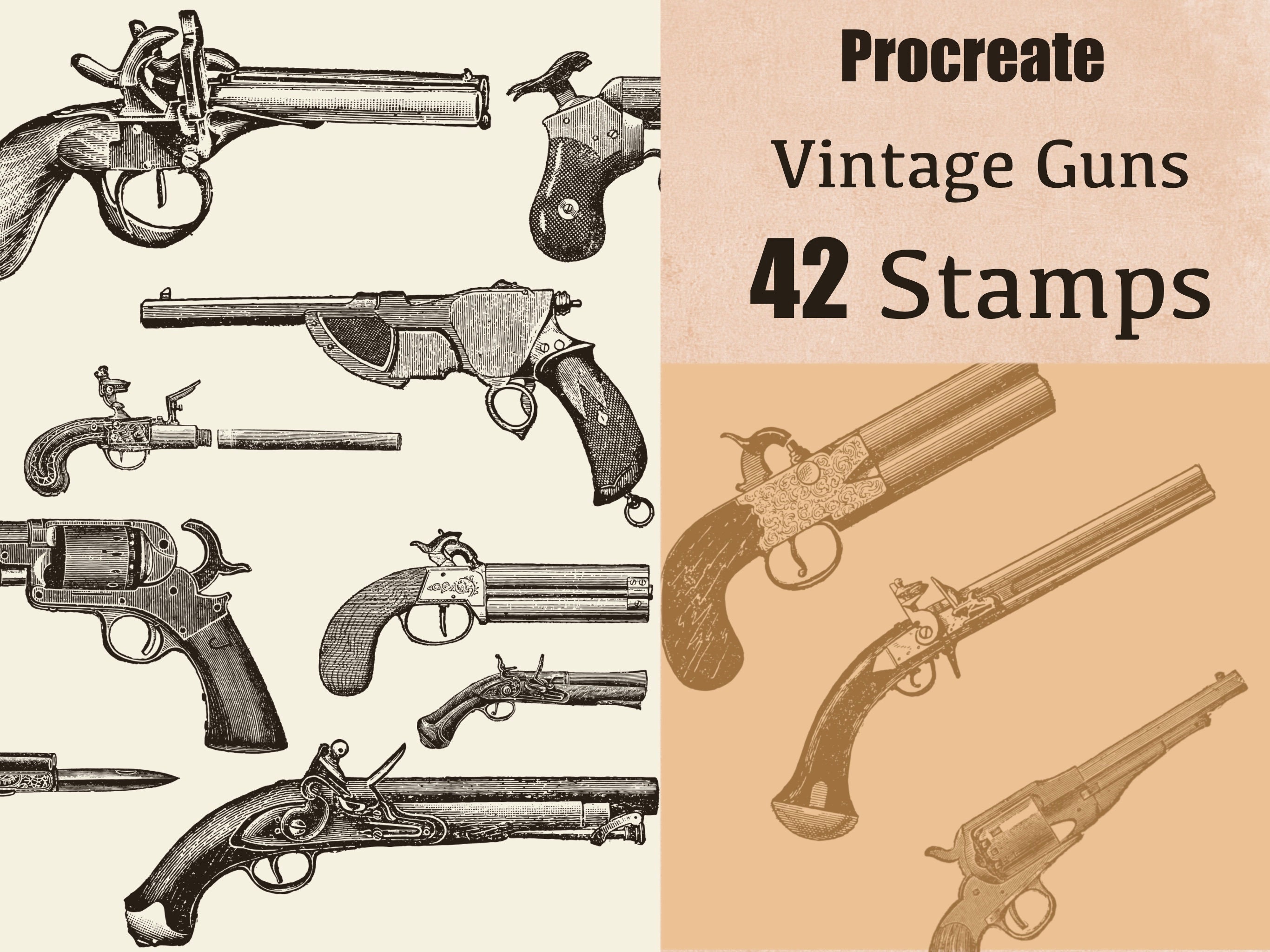 42 Procreate Vintage Guns Stamps , Procreate Weapons Stamps, Procreate ...