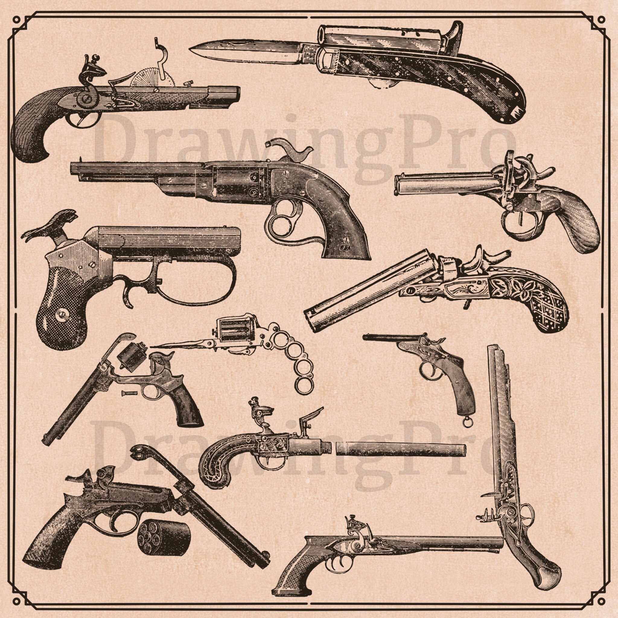42 Procreate Vintage Guns Stamps , Procreate Weapons Stamps, Procreate ...