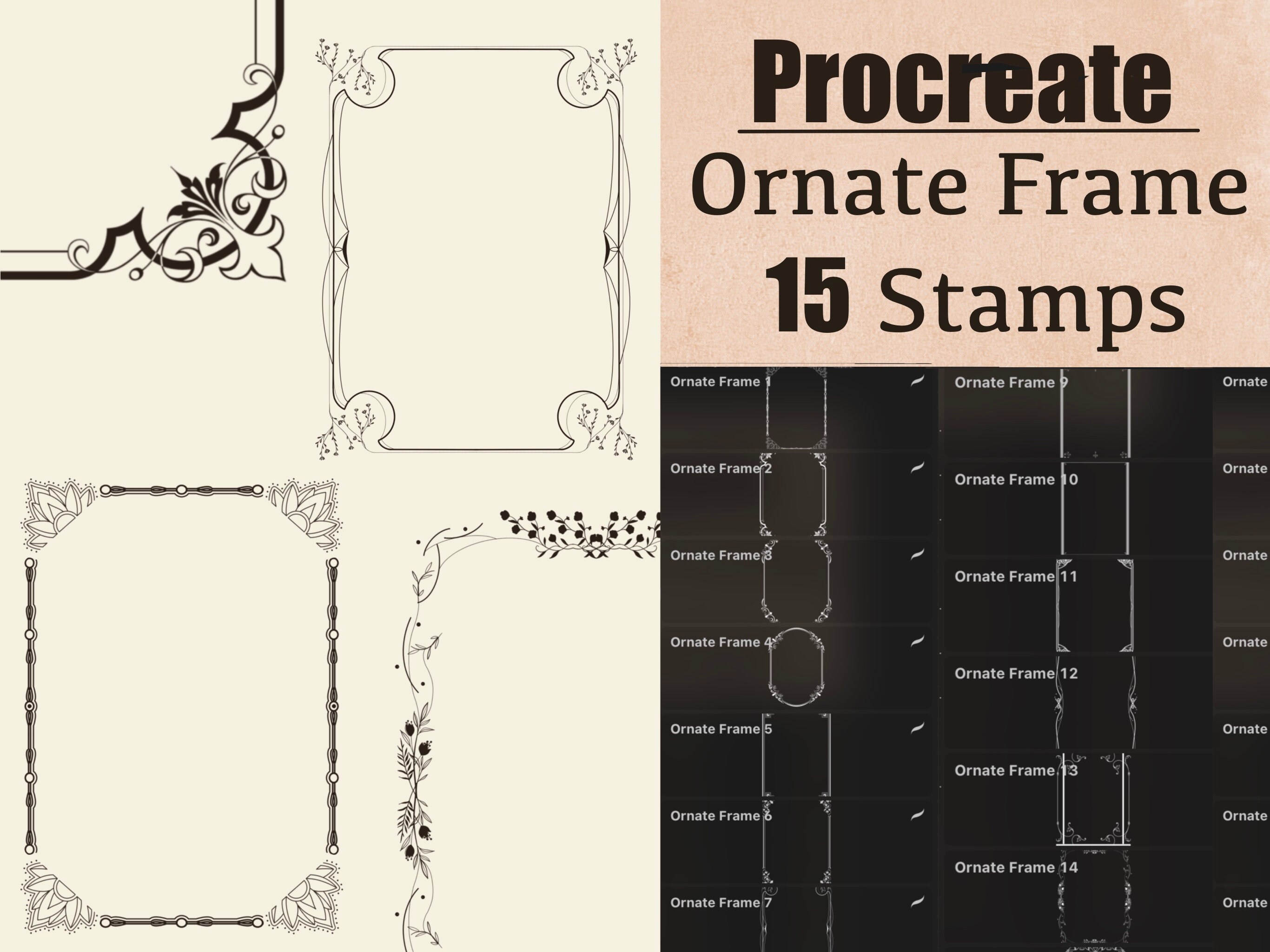 15 Ornate Frame Procreate Stamp Procreate Stamp set | Etsy