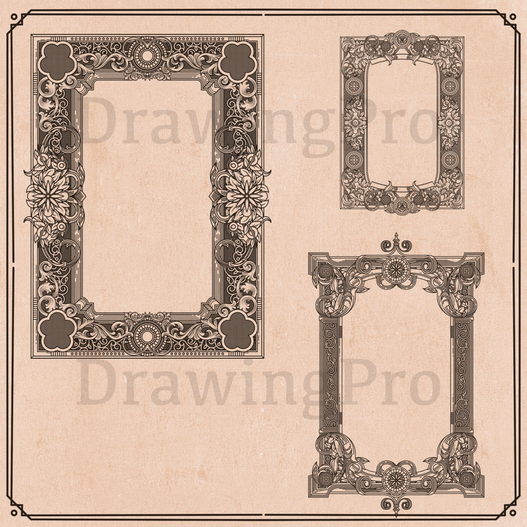 20 Gorgeous Frames Procreate Stamp, Fresco Brush-set, Photoshop Ornate Brushes, Fresco Frames ...