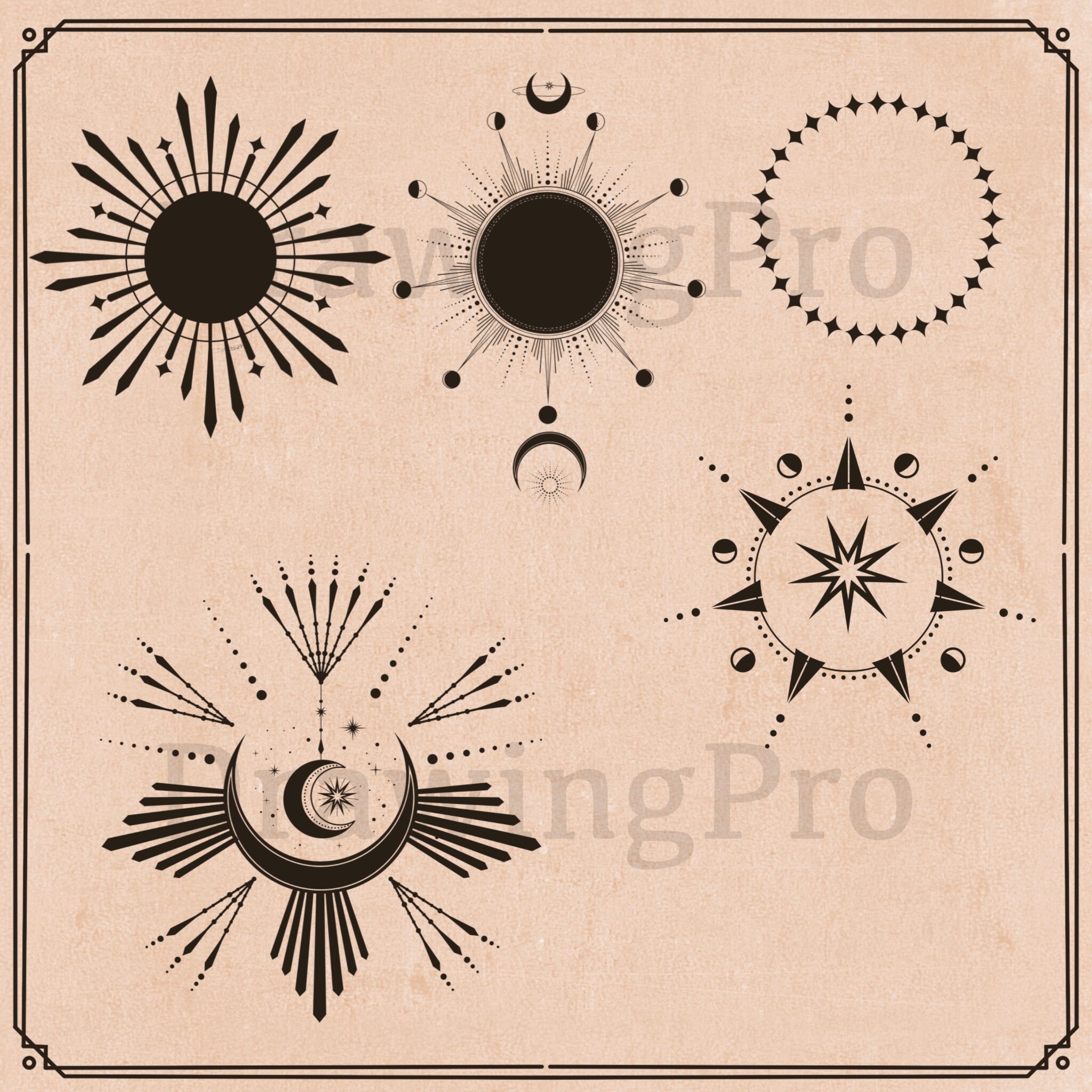 27 Procreate Celestial Tattoo Stamps Brush Pack Geometric Abstract ...