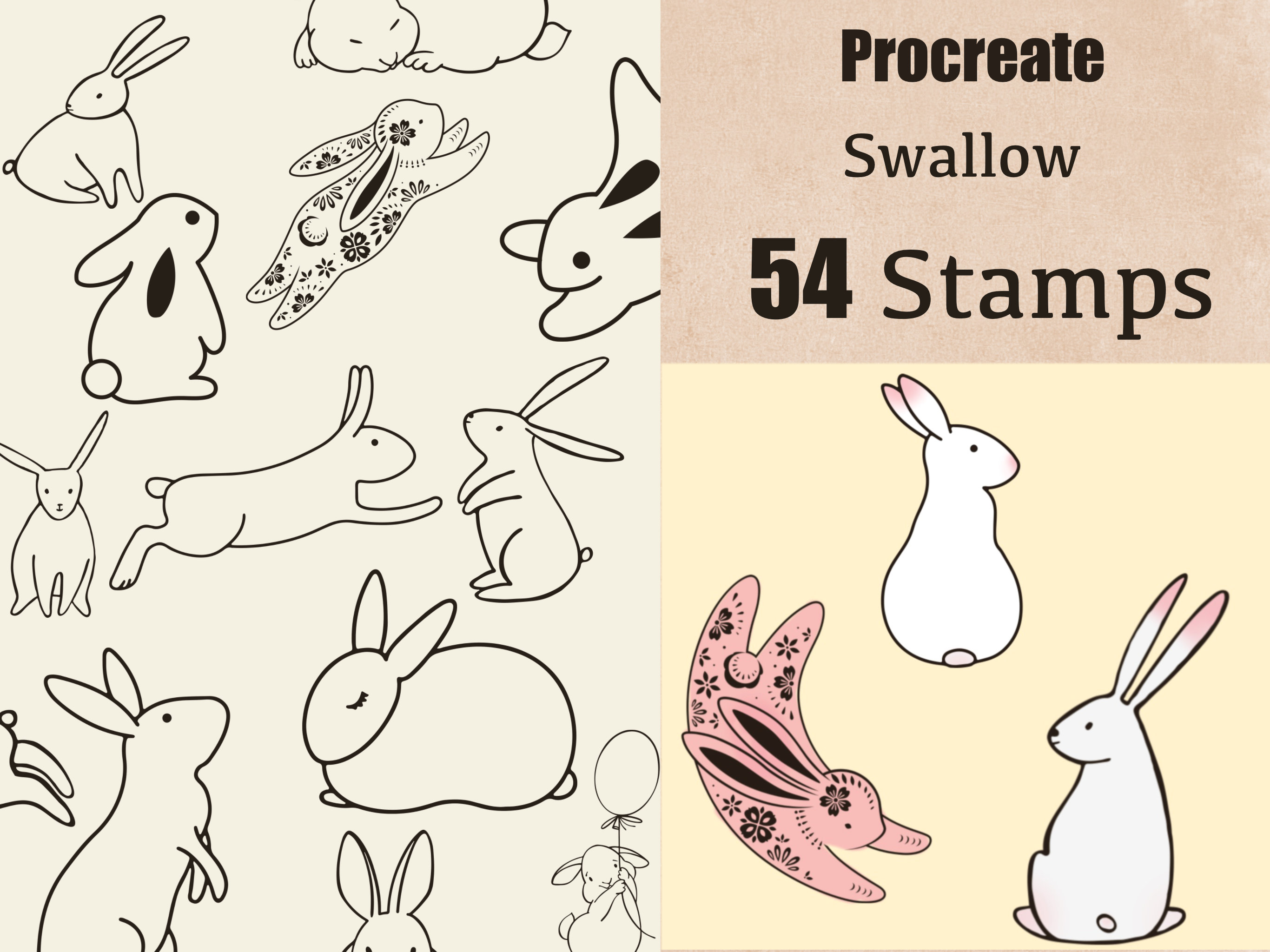 42 Procreate Rabbit Stamps Procreate Cute Rabbit Stamps - Etsy