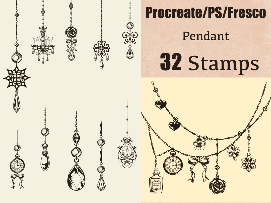 32 Procreate/ Photoshop Pendant Stamps, Procreate Fashion Design ...