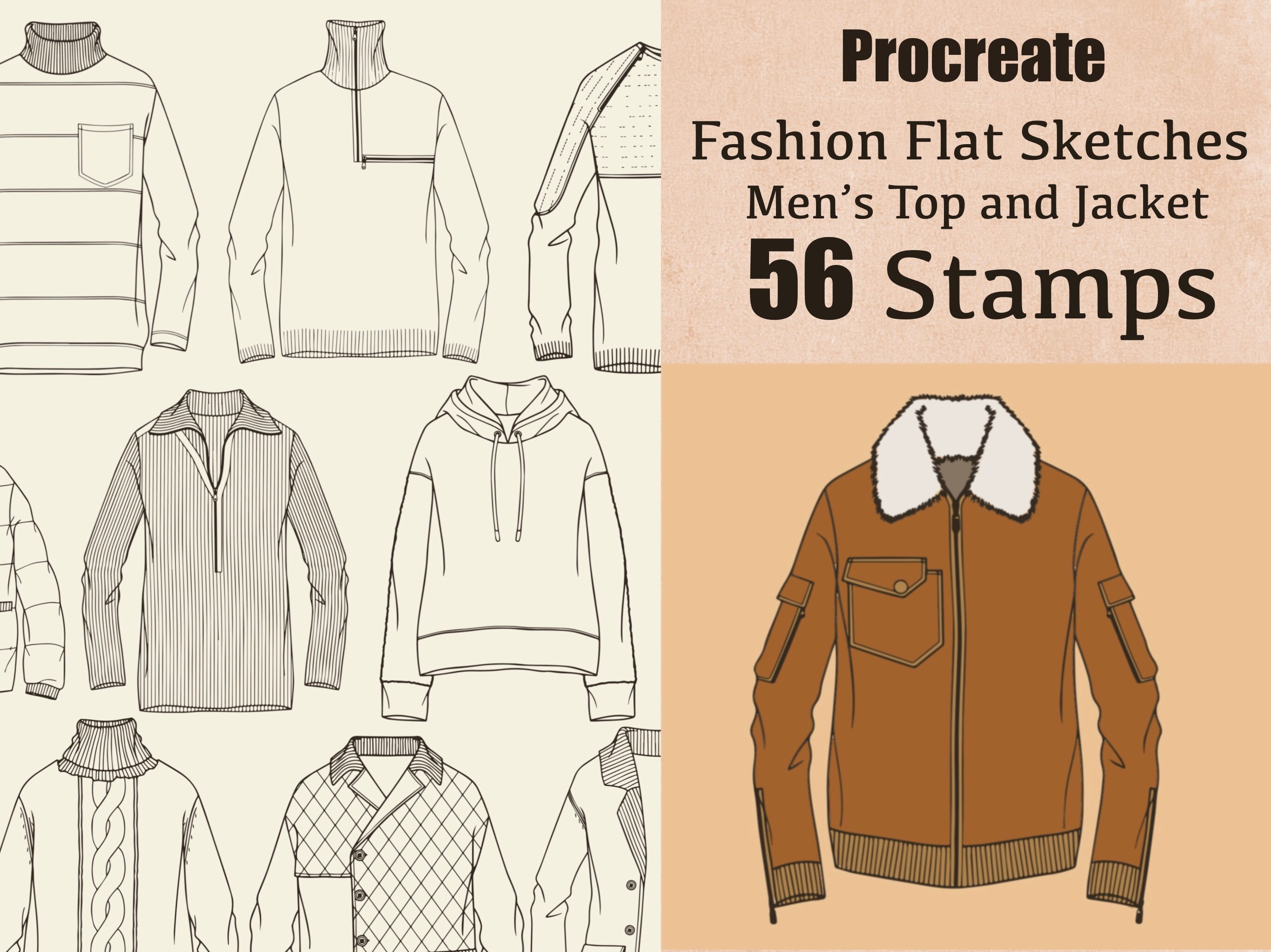 56 Procreate Male Fashion Flat Sketches Men's Top and - Etsy