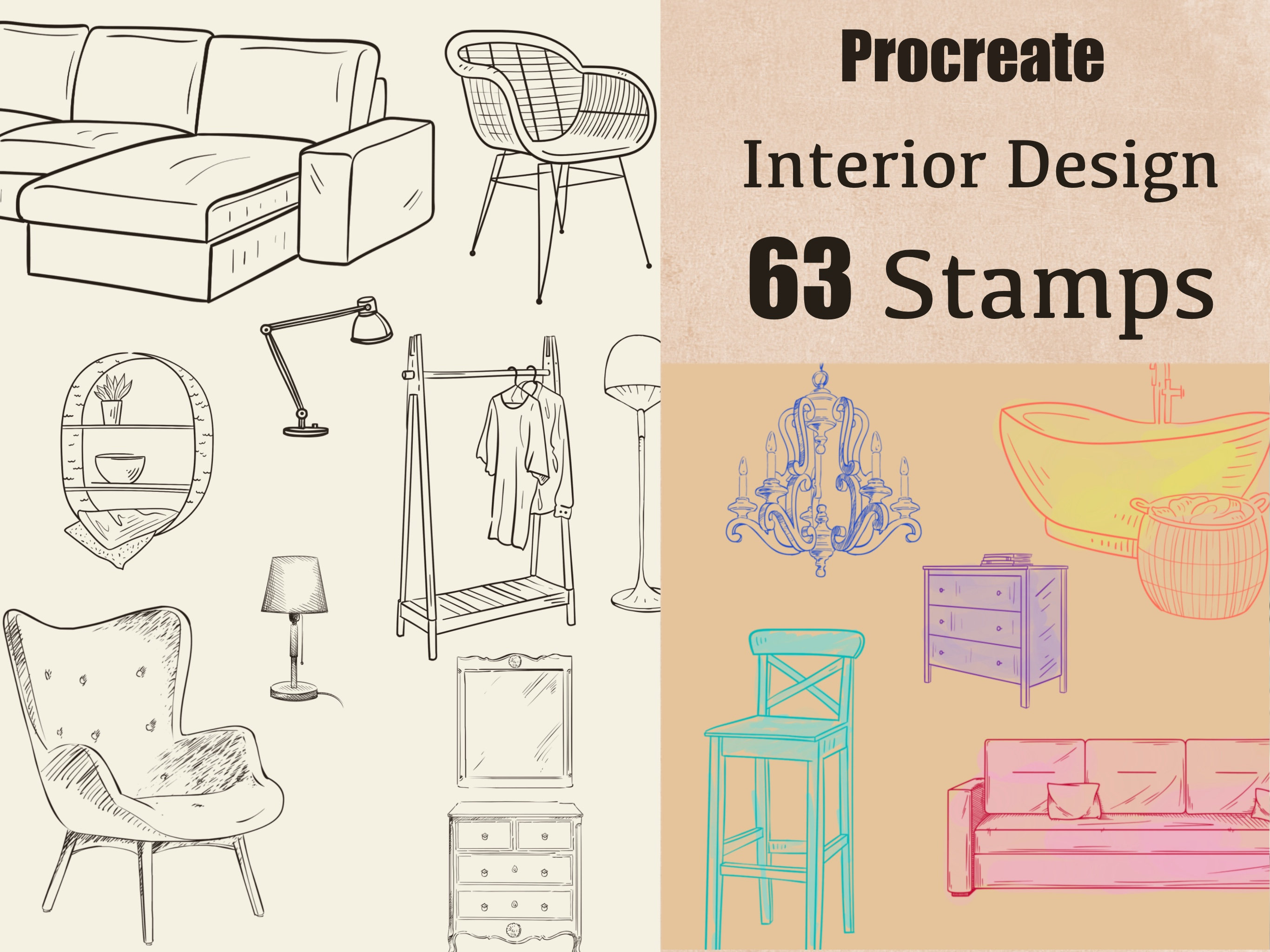 63 Procreate Interior Design Stamps Procreate Furnitures - Etsy