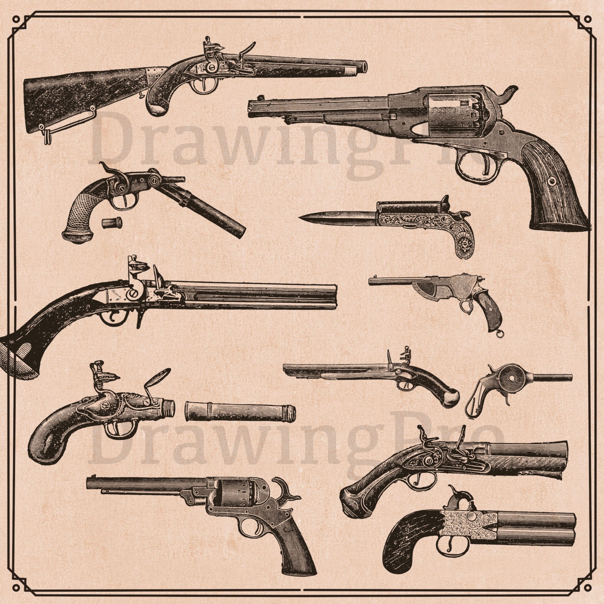 42 Procreate Vintage Guns Stamps , Procreate Weapons Stamps, Procreate ...