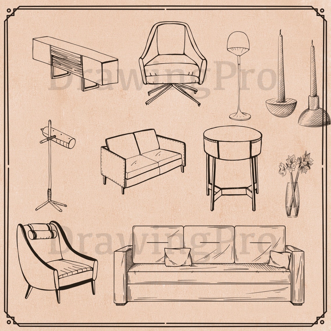 63 Procreate Interior Design Stamps Procreate Furnitures - Etsy