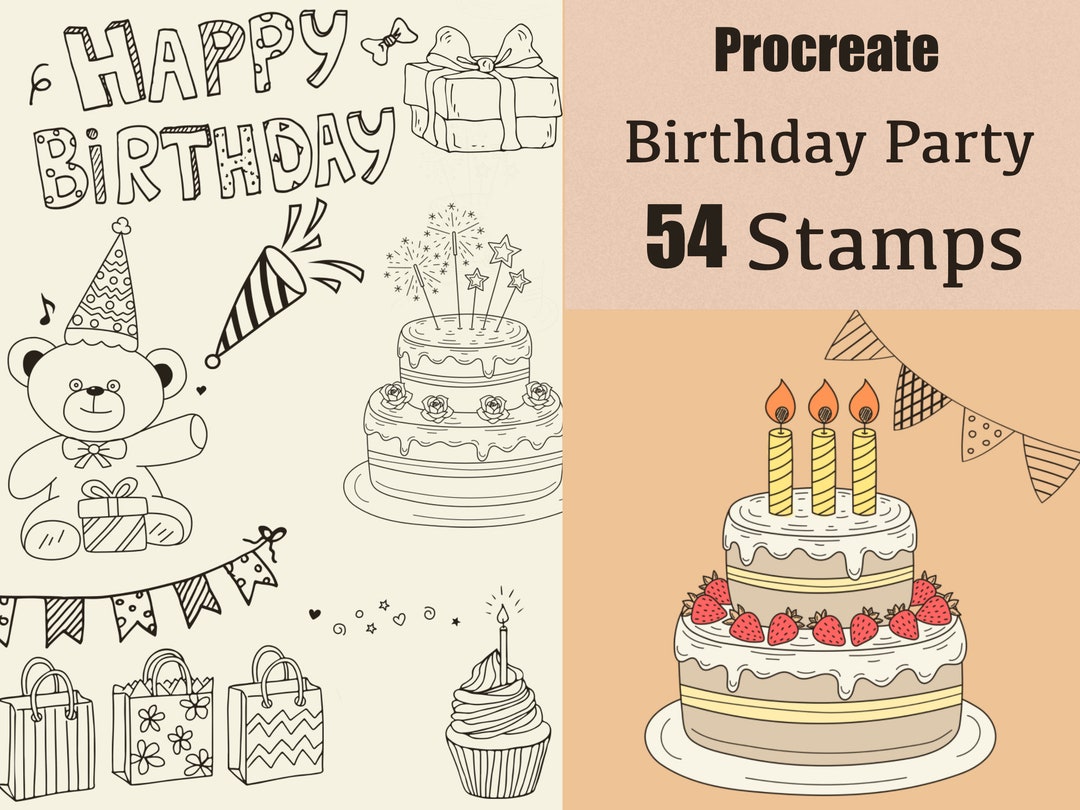 54 Procreate Birthday Party Stamps, Procreate Party Brushes, Procreate ...