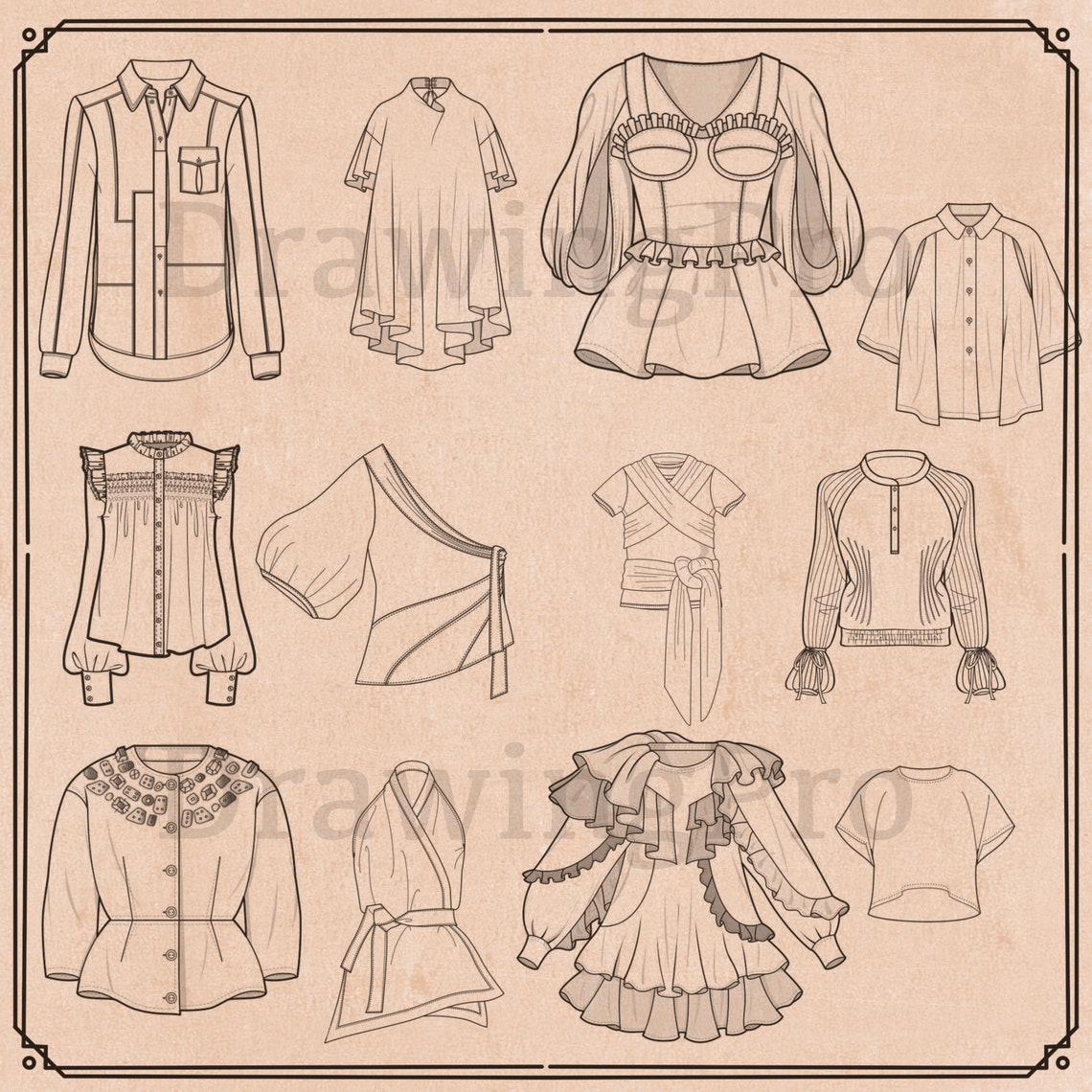 60 Procreate Fashion Flat Sketches Vol 2, Procreate Fashion Design ...