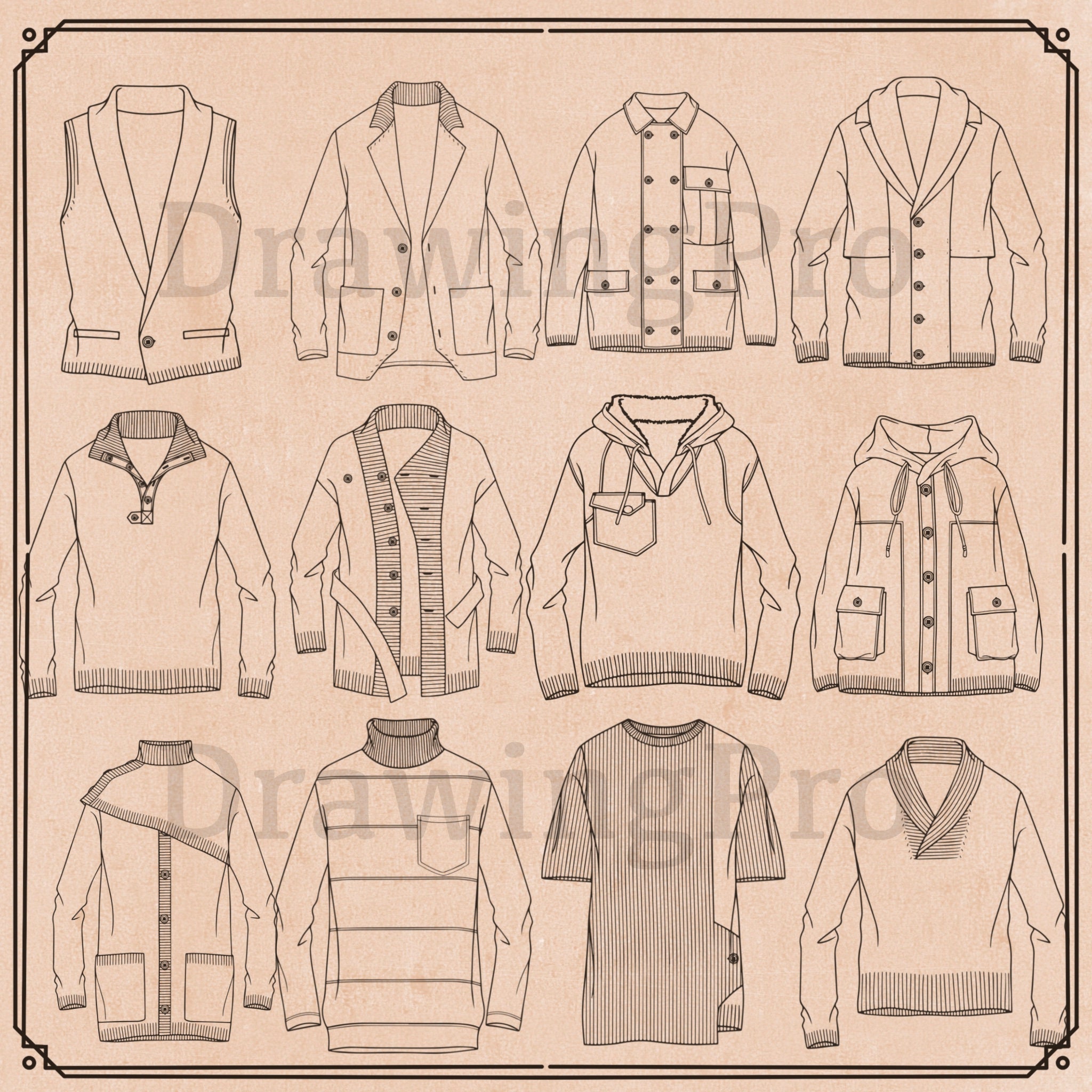 56 Procreate Male Fashion Flat Sketches Men's Top and - Etsy