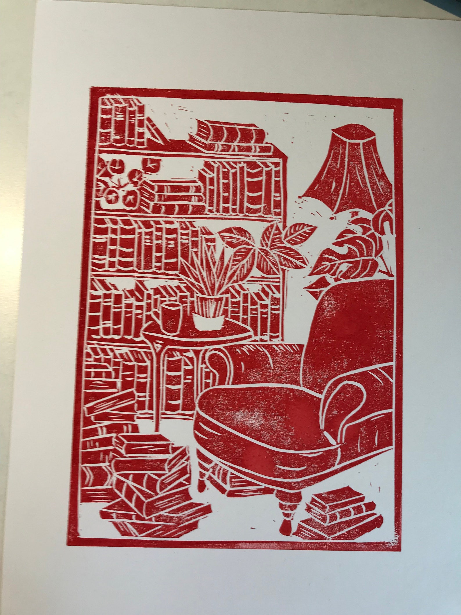 Books are not Clutter Original linocut Print Handprinted and | Etsy