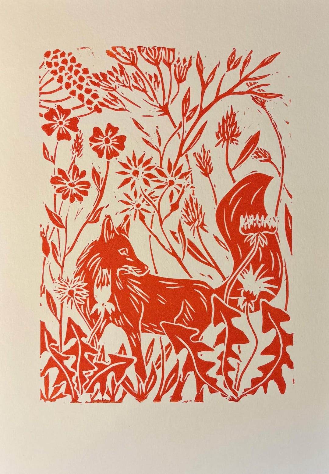 Orange Fox Lino Print: Original Art Print. Small Limited Edition! - Etsy