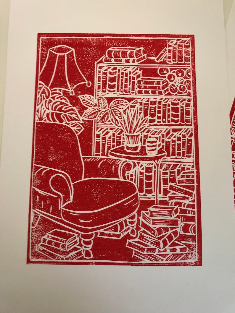 Books are not Clutter Original linocut Print Handprinted and | Etsy