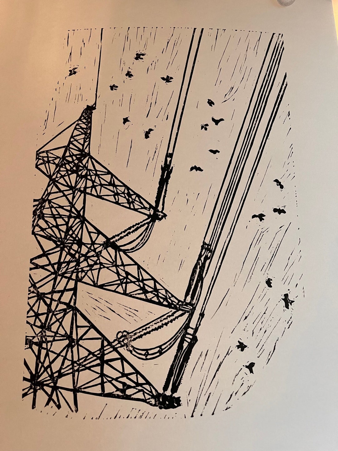 Lino Cut Print, Electric Pylon, Engineering and Nature, Art Print. - Etsy