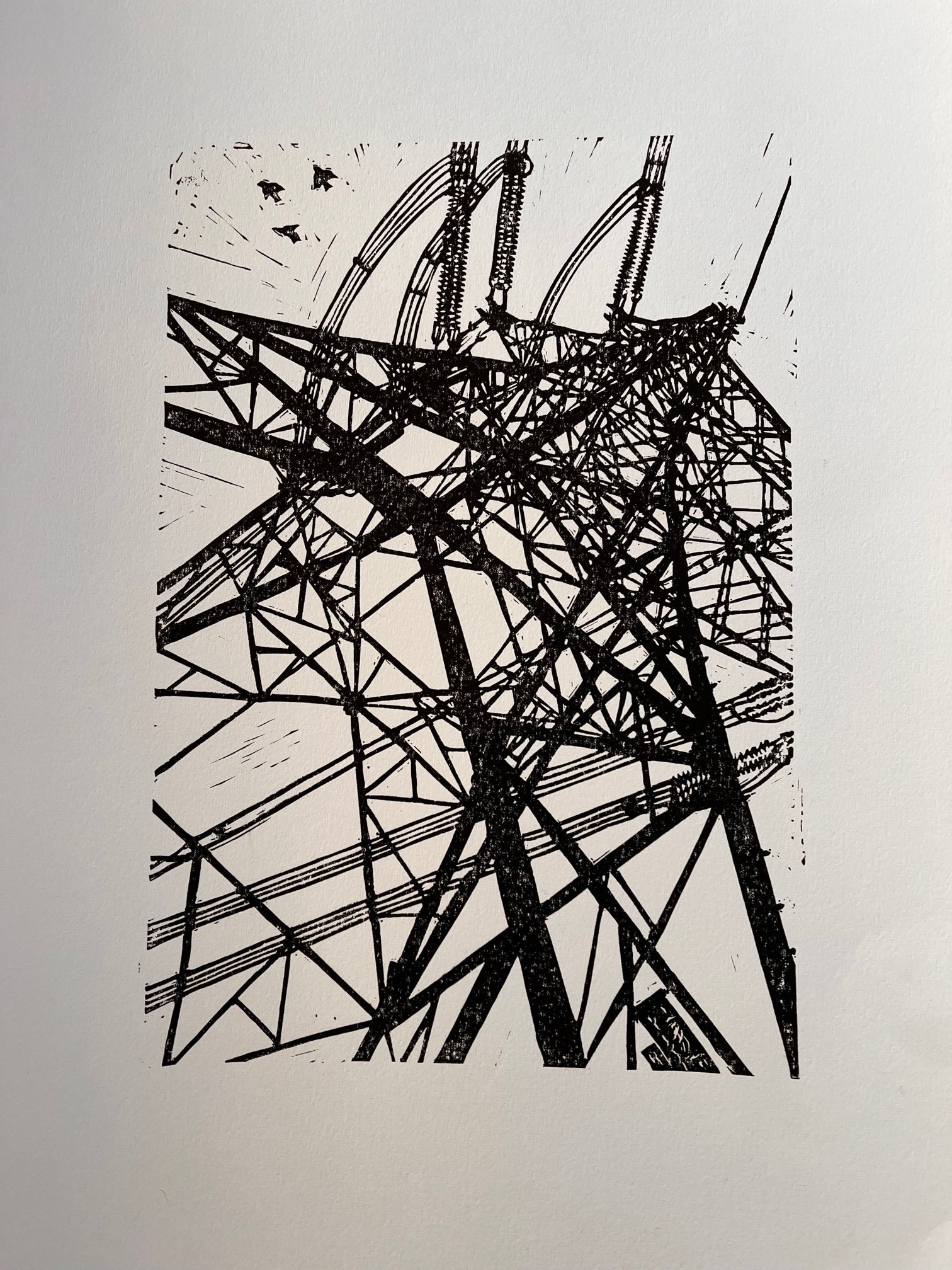 Electric Pylon. Lino Cut Print. Art Print. Engineering and Nature ...