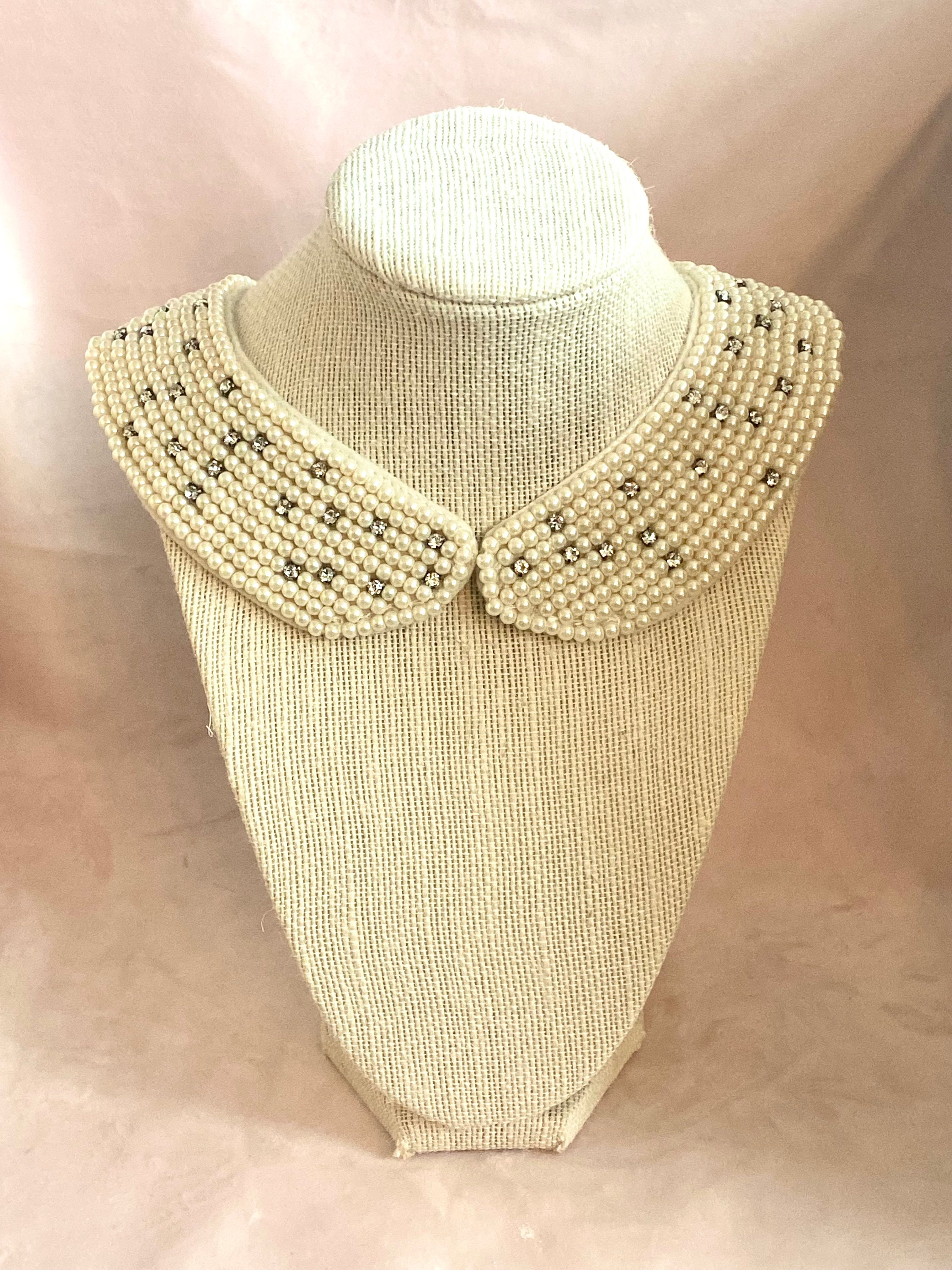 Vintage Pearl Collar, Pearl and Rhinestone Collar, Pearl Covered Collar ...