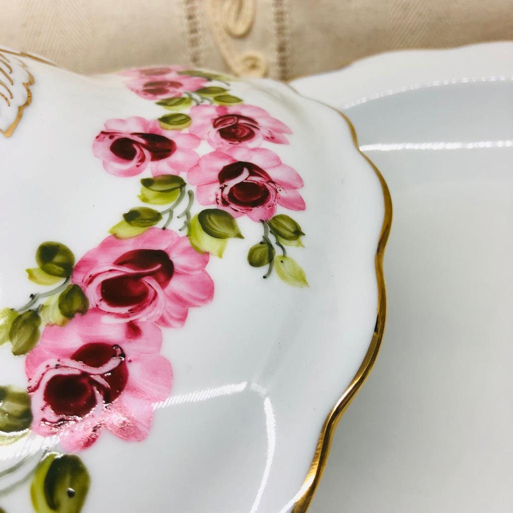 Hand Painted Floral Motif Covered Dish Rose Dish Gold Gilding - Etsy