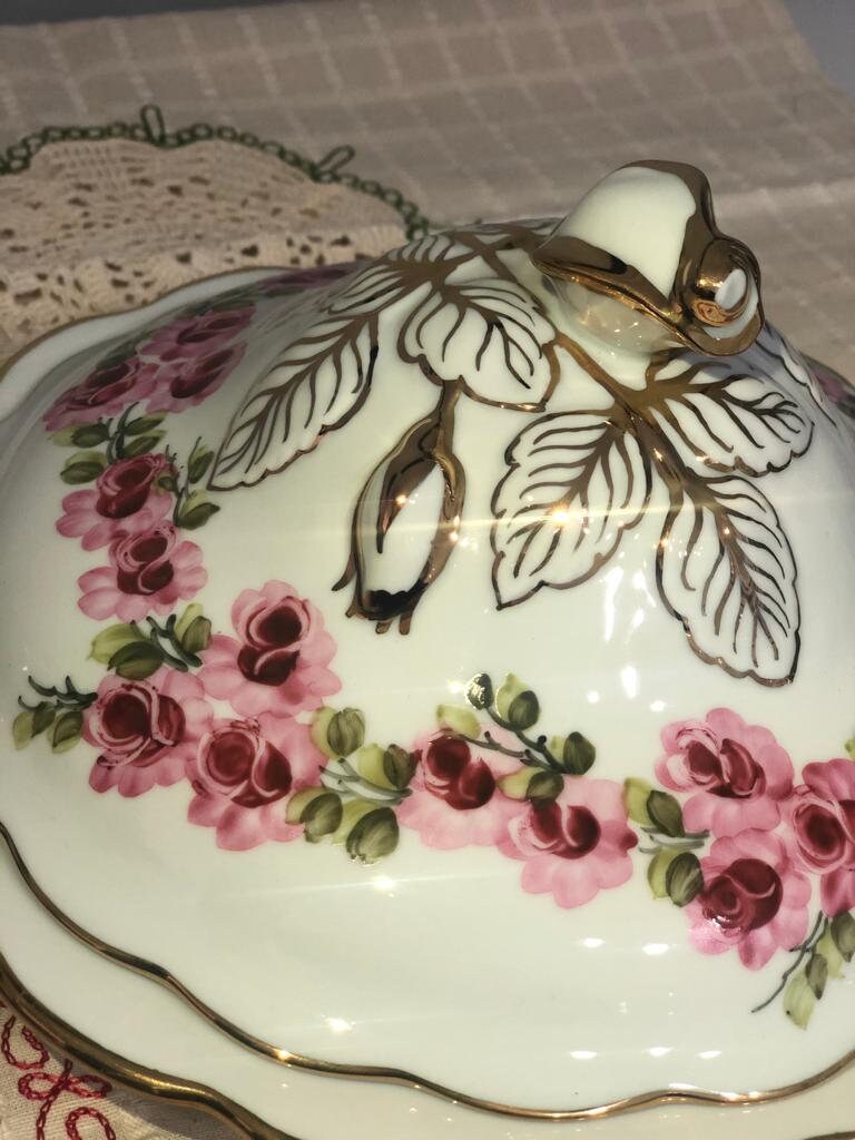 Hand Painted Floral Motif Covered Dish Rose Dish Gold Gilding - Etsy