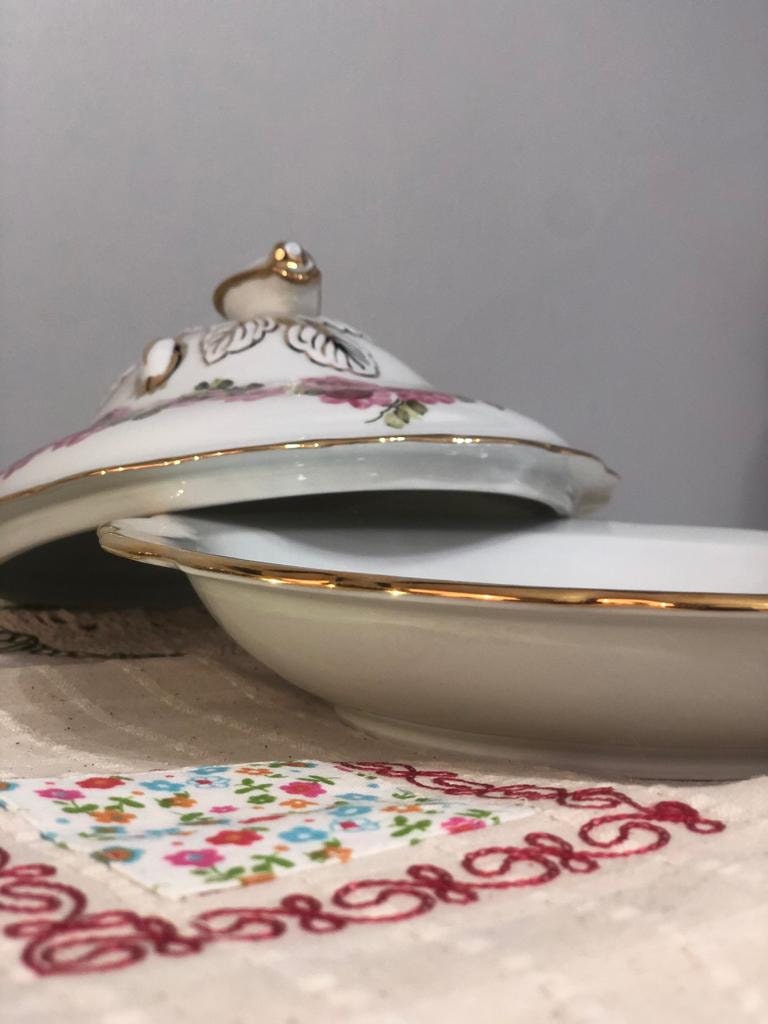 Hand Painted Floral Motif Covered Dish Rose Dish Gold Gilding - Etsy