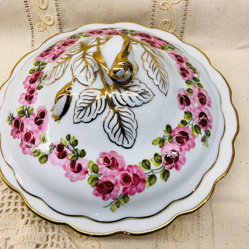 Hand Painted Floral Motif Covered Dish Rose Dish Gold Gilding - Etsy