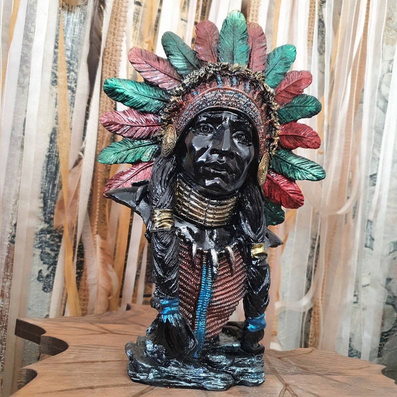 Handmade Native American Indian Bust, Braided Hair Tabletop Sculpture ...