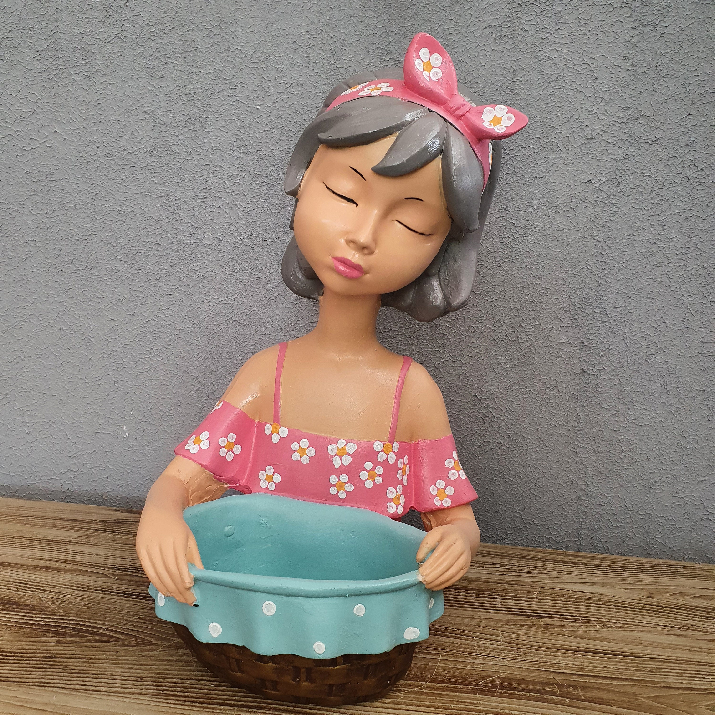 Hand Painted Woman Planter, Decorative Sculpture Flower Pot, Home Gift ...