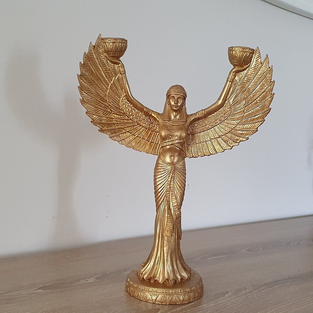 Ancient Isis Statue, Gold Isis Statue, Isıs Open Wings Statue, Goddess ...